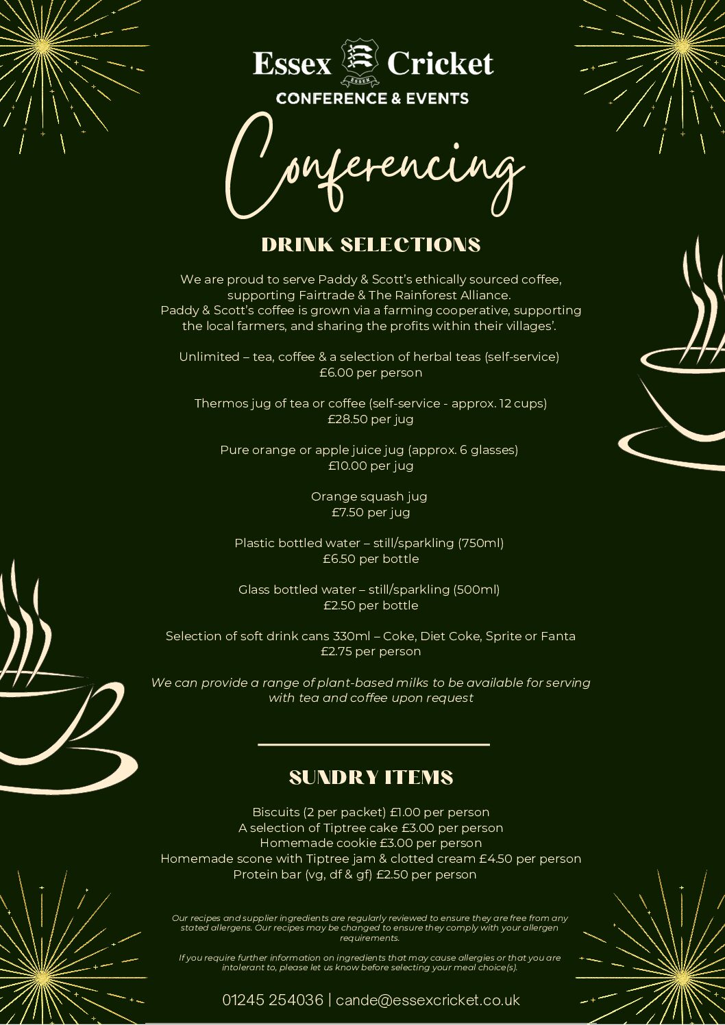 Conference & Events – Conferencing Menus – 2023 – Essex Cricket Events