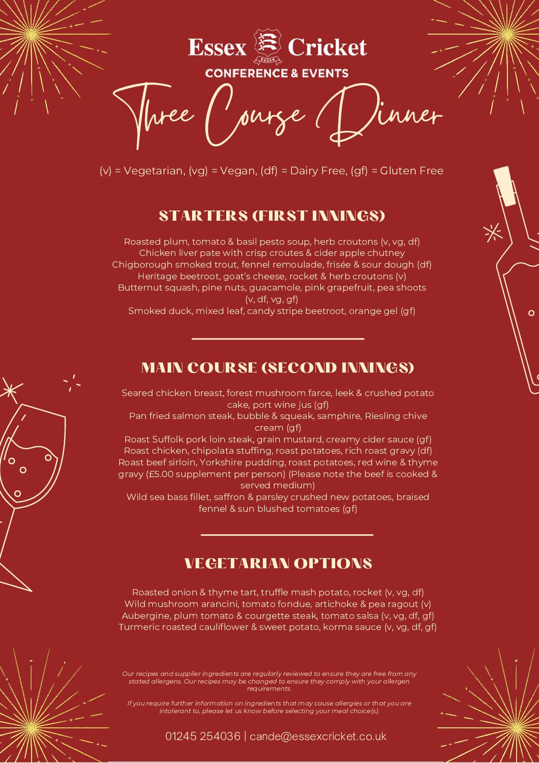 Conference & Events – Dinner Menus – 2023 | Essex Cricket Events
